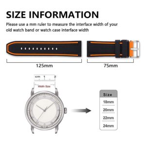 Narako Silicone Watch Bands Divers Model Replacement Rubber Watch Strap 20mm 22mm 24mm 26mm Waterproof Line Bicolor Silver Buckle for Men and Women Sport (26mm, Orange)