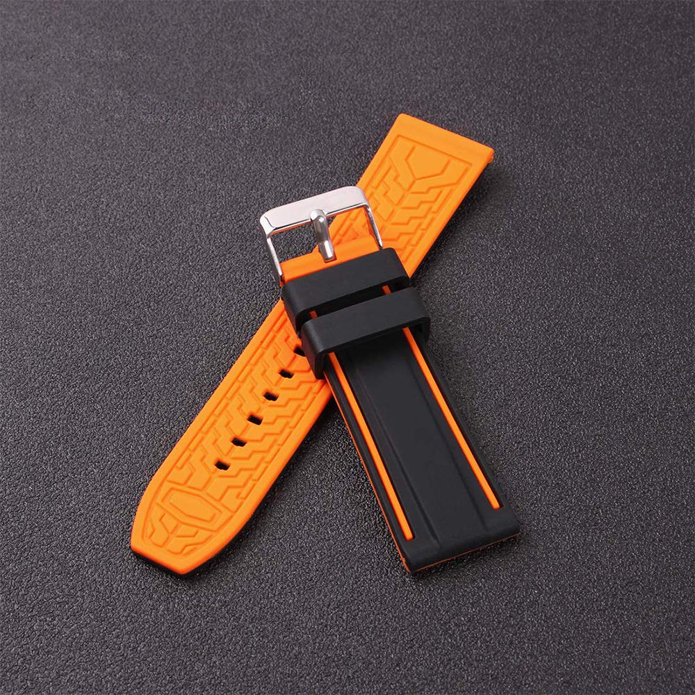 Narako Silicone Watch Bands Divers Model Replacement Rubber Watch Strap 20mm 22mm 24mm 26mm Waterproof Line Bicolor Silver Buckle for Men and Women Sport (26mm, Orange)