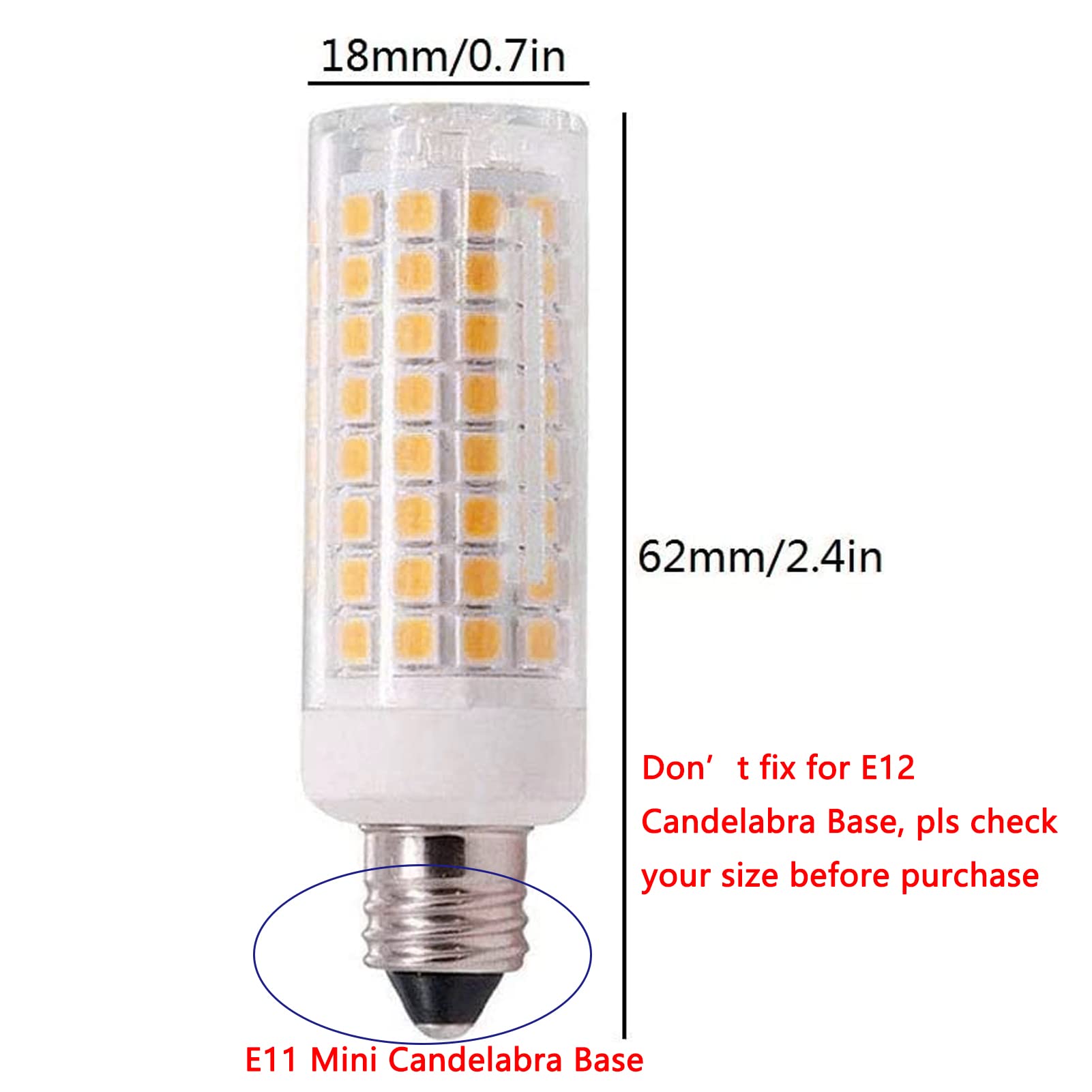 Lxcom Lighting Dimmable E11 LED Corn Bulb 10W Mini Ceramic Candelabra Bulbs (6 Pack)- 102 LEDs 2835 SMD 100W Equivalent Warm White 3000K T3/T4 JDE11 120V Lamp for Chandeliers Cabinet Lighting