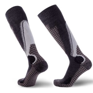 pure athlete high performance wool ski socks - thermal warm merino wool otc sock, men women (1 pair - black/grey/silver, x-large)