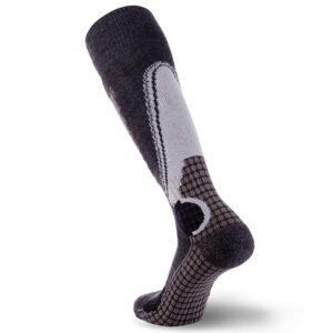 Pure Athlete High Performance Wool Ski Socks - Thermal Warm Merino Wool OTC Sock, Men Women (1 Pair - Black/Grey/Silver, X-Large)