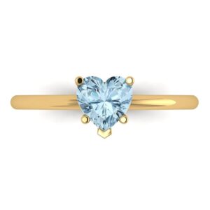 clara pucci 0.95ct heart cut solitaire aquamarine blue simulated diamond 5-prong classic statement ring real 14k yellow gold for women