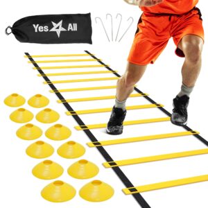 yes4all ultimate combo agility ladder training (yellow) set – speed agility ladder yellow 12 adjustable rungs, 12 agility cones & 4 steel stakes - included carry bag