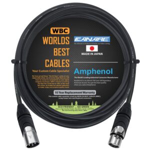 worlds best cables 10 foot - canare l-4e6s, star quad balanced male to female microphone cables with amphenol ax3m & ax3f silver xlr connectors - custom made