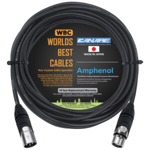 worlds best cables 25 foot - canare l-4e6s, star quad balanced male to female microphone cables with amphenol ax3m & ax3f silver xlr connectors - custom made