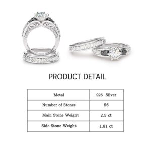 Jeulia 4Carat Women Curved Two Tone Skull Rings Sterling Silver White Diamond Bridal Ring Set Round Cut Halo Engagement Rings Cubic Zirconia Eternity Band Promise Wedding Anniversary (7)