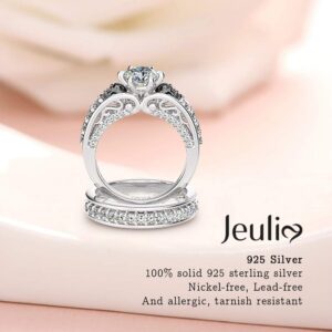 Jeulia 4Carat Women Curved Two Tone Skull Rings Sterling Silver White Diamond Bridal Ring Set Round Cut Halo Engagement Rings Cubic Zirconia Eternity Band Promise Wedding Anniversary (7)