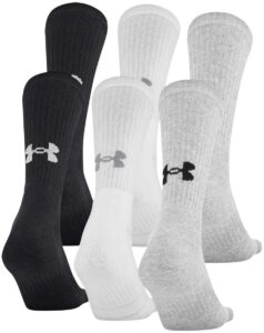 under armour adult training cotton crew socks, multipairs , true gray heather 2 (6-pairs) , x-large