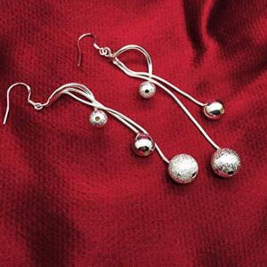 Comelyjewel 1pair Silver Earring Jewellery Woman Bohemian Style Sparkling Beads Long Pendant Ear Studs Dangle Lady Earring Lady Dress Accessories Love Gift Durable and Useful