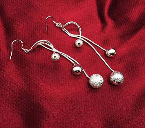 Comelyjewel 1pair Silver Earring Jewellery Woman Bohemian Style Sparkling Beads Long Pendant Ear Studs Dangle Lady Earring Lady Dress Accessories Love Gift Durable and Useful