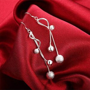 Comelyjewel 1pair Silver Earring Jewellery Woman Bohemian Style Sparkling Beads Long Pendant Ear Studs Dangle Lady Earring Lady Dress Accessories Love Gift Durable and Useful