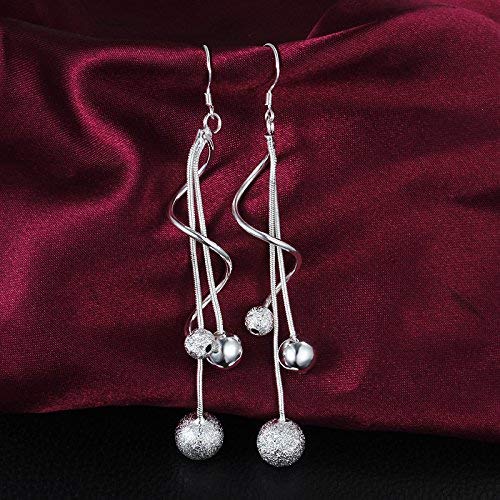 Comelyjewel 1pair Silver Earring Jewellery Woman Bohemian Style Sparkling Beads Long Pendant Ear Studs Dangle Lady Earring Lady Dress Accessories Love Gift Durable and Useful