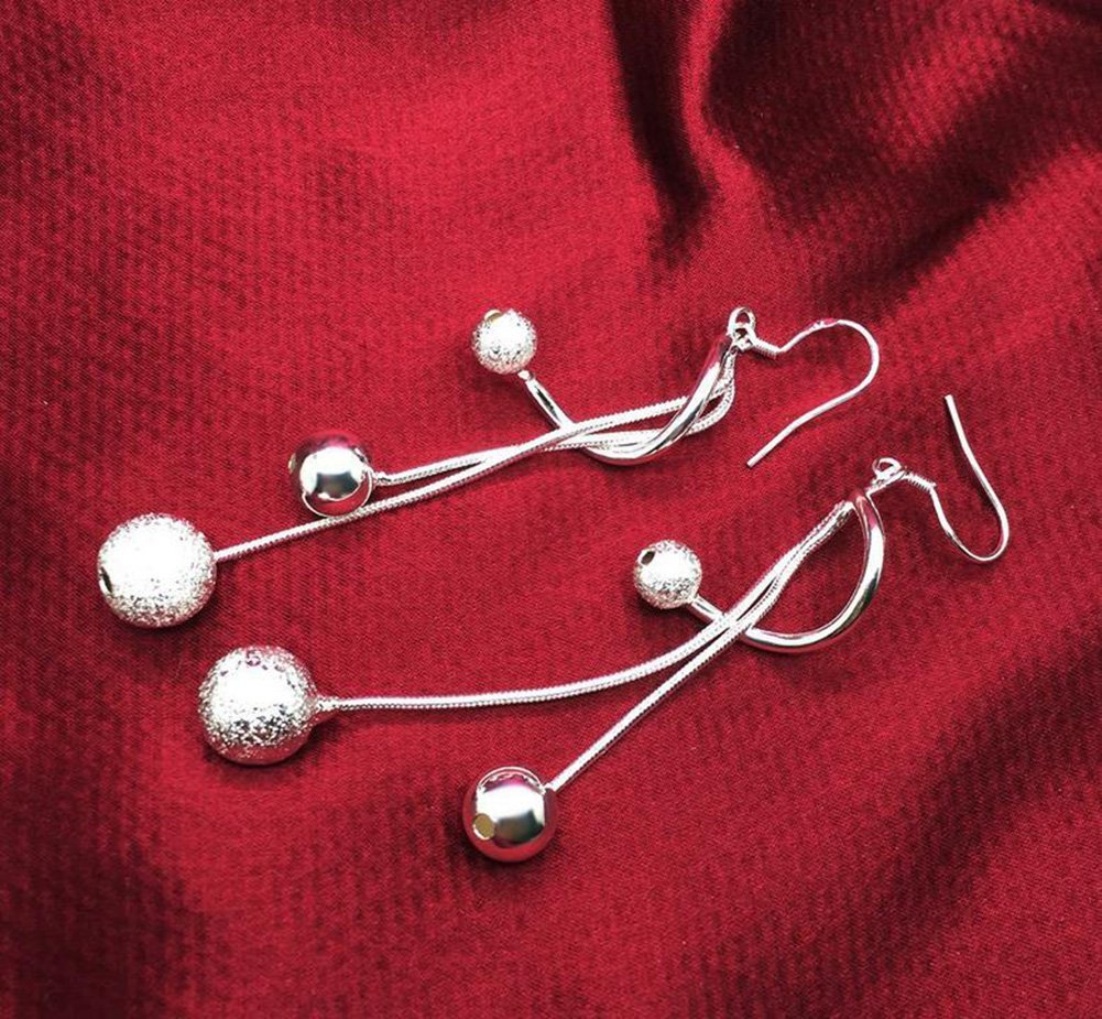 Comelyjewel 1pair Silver Earring Jewellery Woman Bohemian Style Sparkling Beads Long Pendant Ear Studs Dangle Lady Earring Lady Dress Accessories Love Gift Durable and Useful