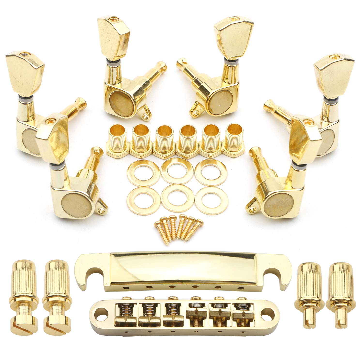 Swhmc Gold Guitar Parts Set Saddle Bridge Tune-O-Matic Tailpiece and 3L3R Sealed Gear Tuning Pegs Keys Machine Head for Les Paul Electric Guitar