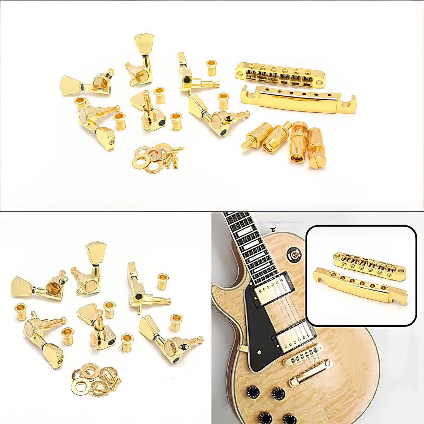 Swhmc Gold Guitar Parts Set Saddle Bridge Tune-O-Matic Tailpiece and 3L3R Sealed Gear Tuning Pegs Keys Machine Head for Les Paul Electric Guitar