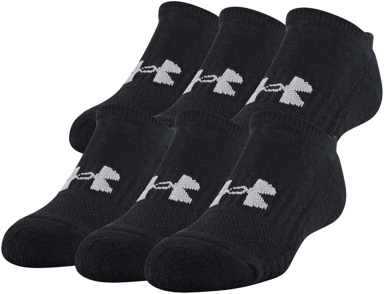 Under Armour Youth Training Cotton No Show Socks, Multipairs , Black (6-Pairs) , Small