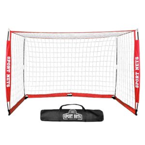 full size soccer goals for backyard (14x7) with carry bag, quick set up and take down - strong 7 ply net, built to handle powerful shots - develop advanced soccer techniques and finishing moves