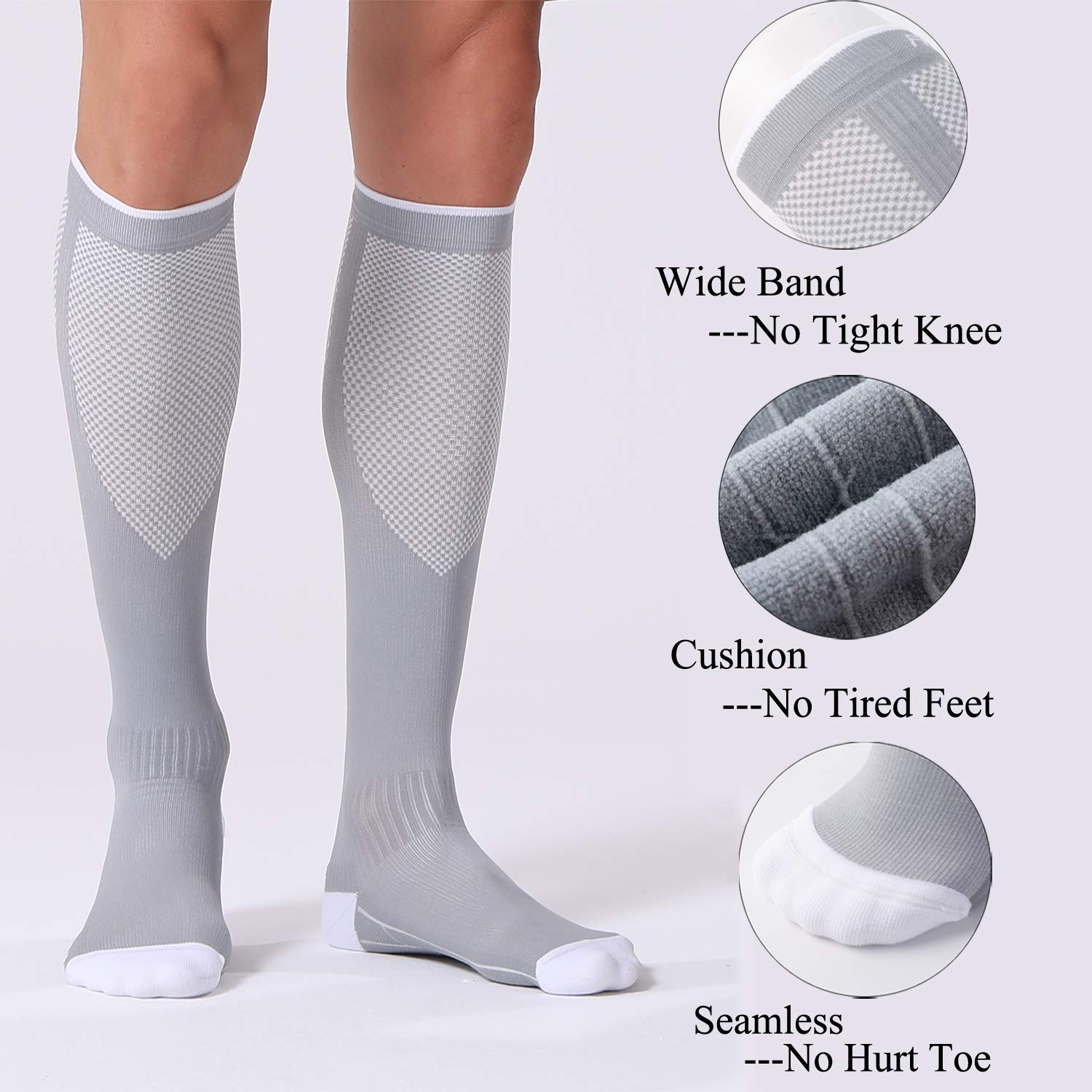 FITRELL 3 Pairs Compression Socks for Women and Men 20-30mmHg- Support Socks for Travel, Running, Nurse, Knee High Socks, Medical BLACK+WHITE+GREY S/M