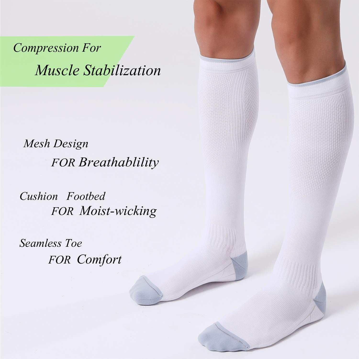 FITRELL 3 Pairs Compression Socks for Women and Men 20-30mmHg- Support Socks for Travel, Running, Nurse, Knee High Socks, Medical BLACK+WHITE+GREY S/M