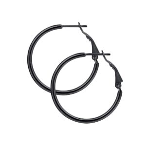 black lightweight thin hoops | 30mm black hoop earrings for women