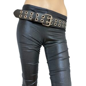 Grommet Eyelet Uniform Belt Made in USA Genuine Leather Punk Goth Thrash Metal (L-36) Black