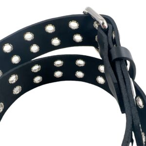 Grommet Eyelet Uniform Belt Made in USA Genuine Leather Punk Goth Thrash Metal (L-36) Black