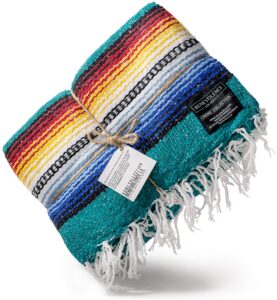 benevolence la mexican blanket, authentic handwoven yoga blanket & outdoor blanket, made by traditional mexican artisans, saddle blanket, beach blanket, picnic blanket, & car blanket 75 x 52 - agua