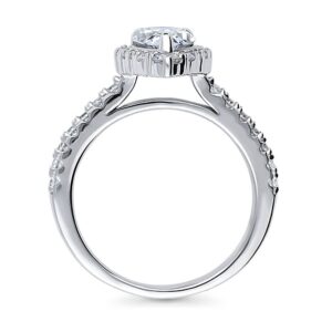 BERRICLE Sterling Silver Halo Wedding Engagement Rings Pear Cut Cubic Zirconia CZ Cocktail Ring for Women, Rhodium Plated Size 9