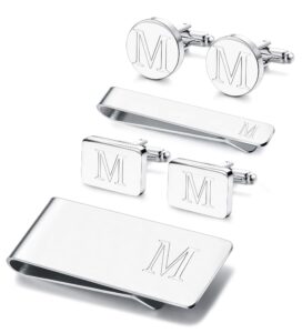 joerica 6 pcs engraved initial cufflinks tie bar money clip set shirt alphabet letter wallet tie clip and cufflink set