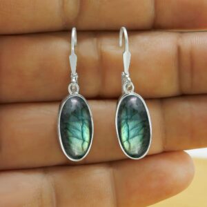 Natural Labradorite Dangle Earrings For Women Sterling Silver | Handmade Birthstone Dangle Earrings Jewelry | Gifts For Her