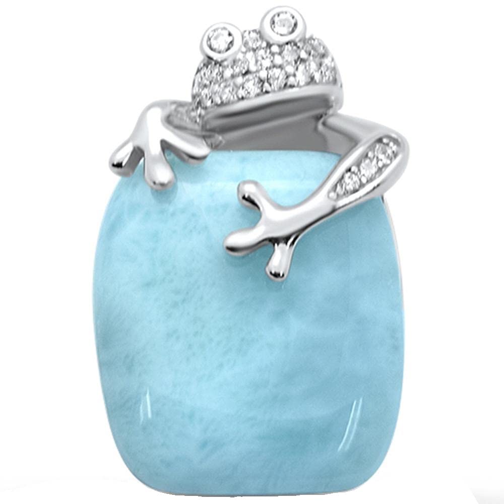 CloseoutWarehouse Larimar Cubic Zirconia Hanging Frog Pendant Sterling Silver