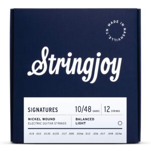 stringjoy bal1024 12 string signatures nickel electric guitar strings, (balanced light gauge, 10-48)