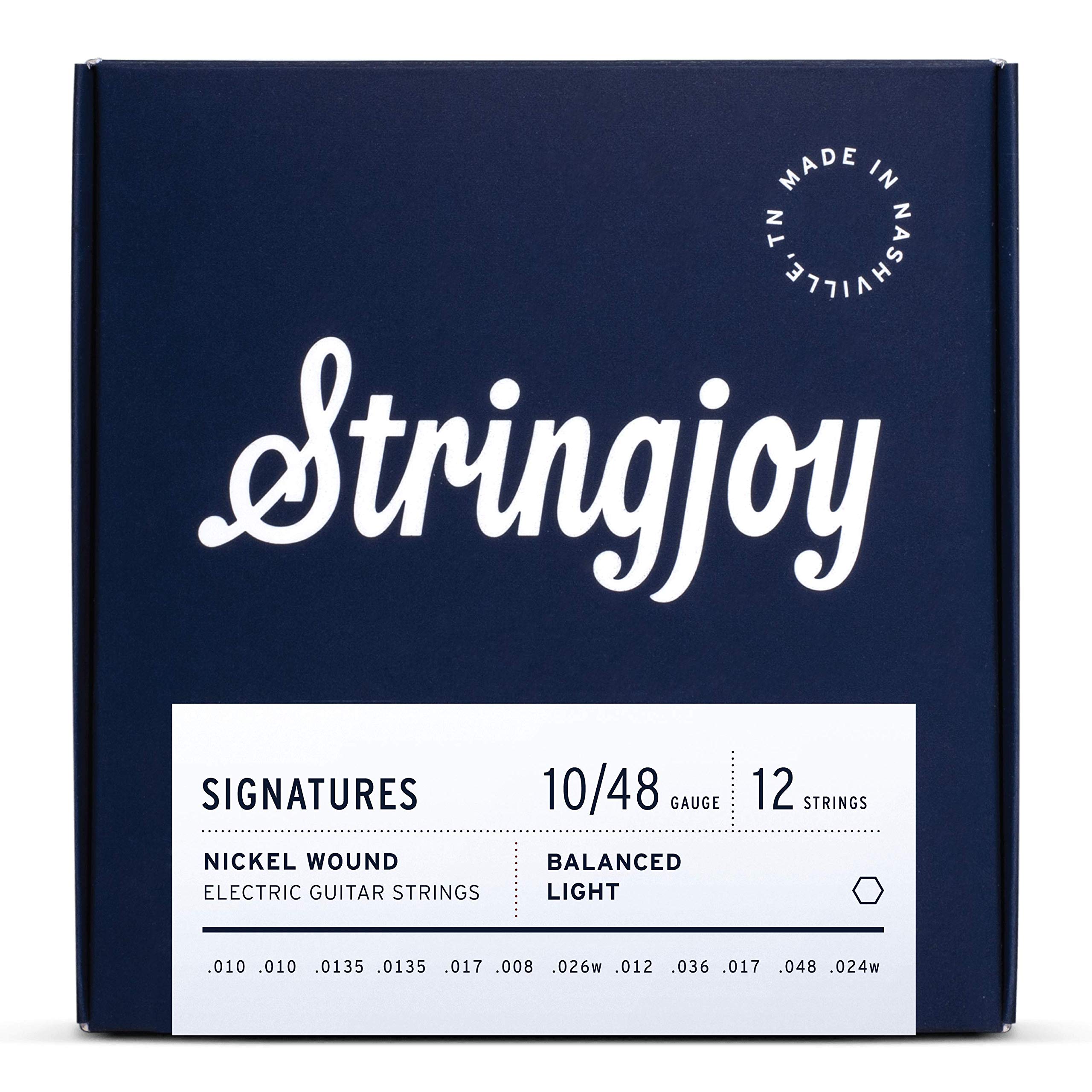 Stringjoy BAL1024 12 String Signatures Nickel Electric Guitar Strings, (Balanced Light Gauge, 10-48)