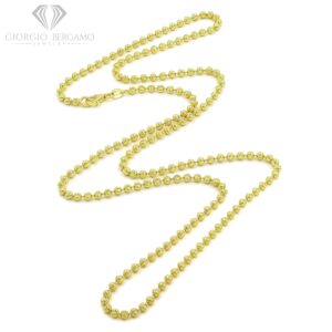 Giorgio Bergamo 925 Italian Sterling Silver 3mm Ball Bead Moon Cut Chain, Yellow Gold Dog Tag Solid Necklace, (20)