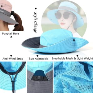 HSELL Womens UV Protection Wide Brim Sun Hats Cooling Mesh Ponytail Hole Cap Foldable Travel Outdoor Fishing Hat (Pink)