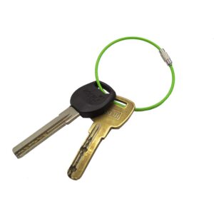 H-Laner Key Ring 6.8 “Stainless Steel Wire Twist Lock Heavy Duty Car Keychains,2mm ID Tag Keepers Cable,Luggage Tag Loops Pet Tag ring(Green-12-ring)