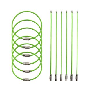 h-laner key ring 6.8 “stainless steel wire twist lock heavy duty car keychains,2mm id tag keepers cable,luggage tag loops pet tag ring(green-12-ring)