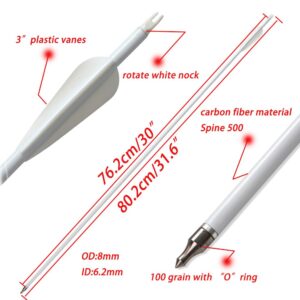 SHARROW Archery Mixed Carbon Arrow 30 Inches Hunting Arrow Spine 500 with Replaceable Arrowhead for Compound Recurve Bow Hunting Shooting 6/12pcs (12pcs)