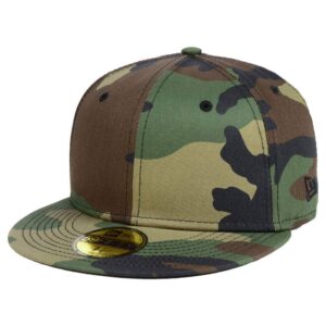 new era blank 59fifty fitted flat bill cap, woodland camo 7 1/2