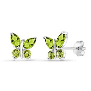 gem stone king 925 silver marquise green peridot butterfly earrings for women (1.48 cttw, gemstone august birthstone, center stone: 6x3mm, small stones: 3mm)