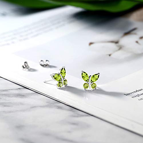 Gem Stone King 925 Silver Marquise Green Peridot Butterfly Earrings For Women (1.48 Cttw, Gemstone August Birthstone, Center Stone: 6X3MM, Small Stones: 3MM)