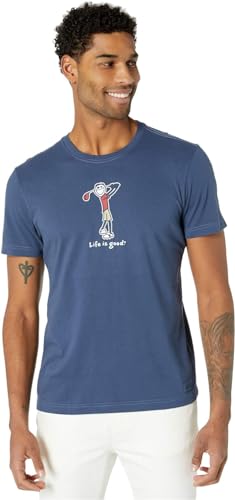 Life is Good. Men's Crusher Tee Vintage Golf Jake, Darkest Blue