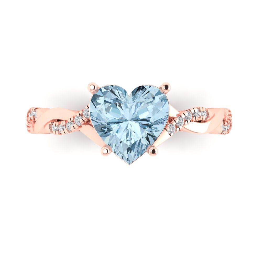 Clara Pucci 2.19ct Heart Cut Criss Cross Solitaire Halo Created Aquamarine Designer Anniversary Bridal Engagement Ring 14k Rose Gold 3.5