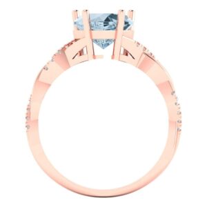 Clara Pucci 2.19ct Heart Cut Criss Cross Solitaire Halo Created Aquamarine Designer Anniversary Bridal Engagement Ring 14k Rose Gold 3.5