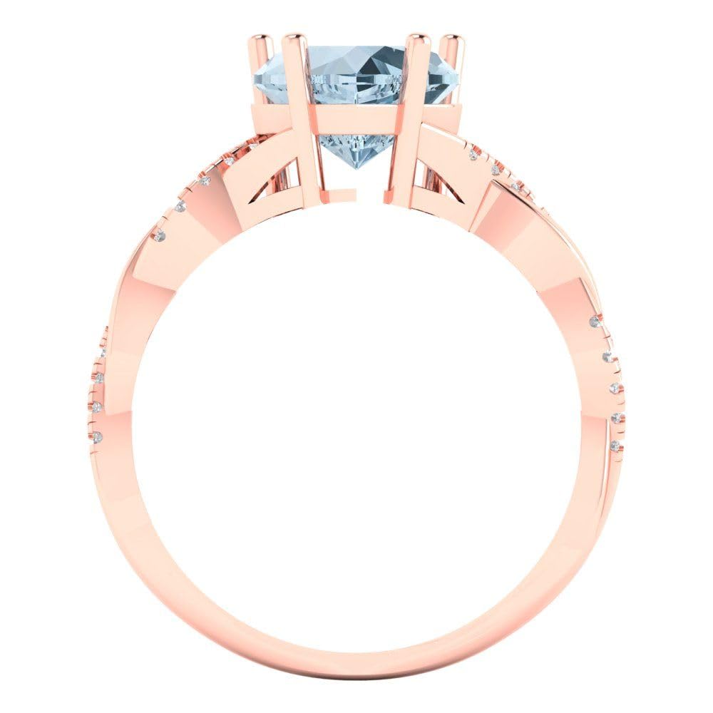 Clara Pucci 2.19ct Heart Cut Criss Cross Solitaire Halo Created Aquamarine Designer Anniversary Bridal Engagement Ring 14k Rose Gold 3.5