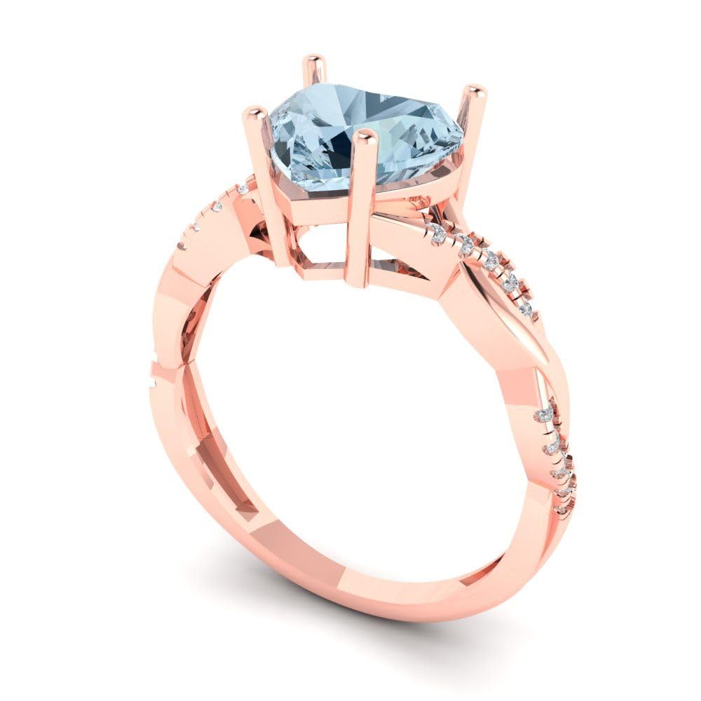 Clara Pucci 2.19ct Heart Cut Criss Cross Solitaire Halo Created Aquamarine Designer Anniversary Bridal Engagement Ring 14k Rose Gold 3.5