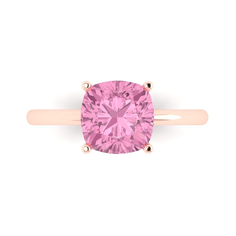 Clara Pucci 2.4ct Cushion Cut Solitaire Pink Simulated Diamond Cubic Zirconia Bridal Designer Wedding Anniversary Ring 14k Rose Gold