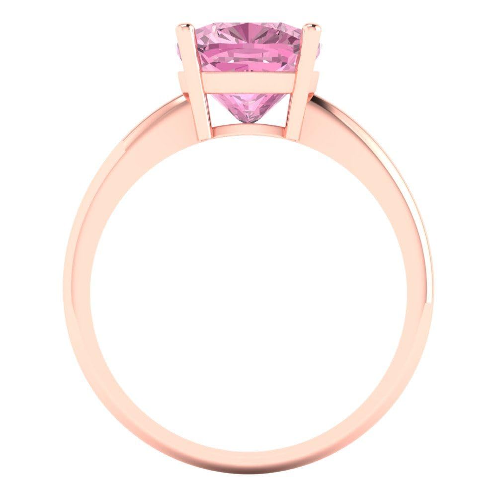 Clara Pucci 2.4ct Cushion Cut Solitaire Pink Simulated Diamond Cubic Zirconia Bridal Designer Wedding Anniversary Ring 14k Rose Gold