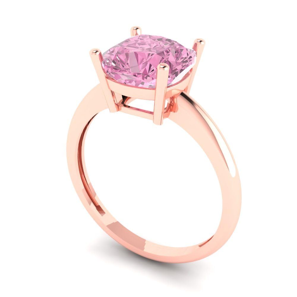 Clara Pucci 2.4ct Cushion Cut Solitaire Pink Simulated Diamond Cubic Zirconia Bridal Designer Wedding Anniversary Ring 14k Rose Gold