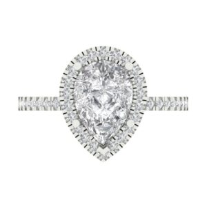 clara pucci 2.42ct pear cut solitaire with accent halo stunning genuine moissanite modern ring 14k white gold 9.5